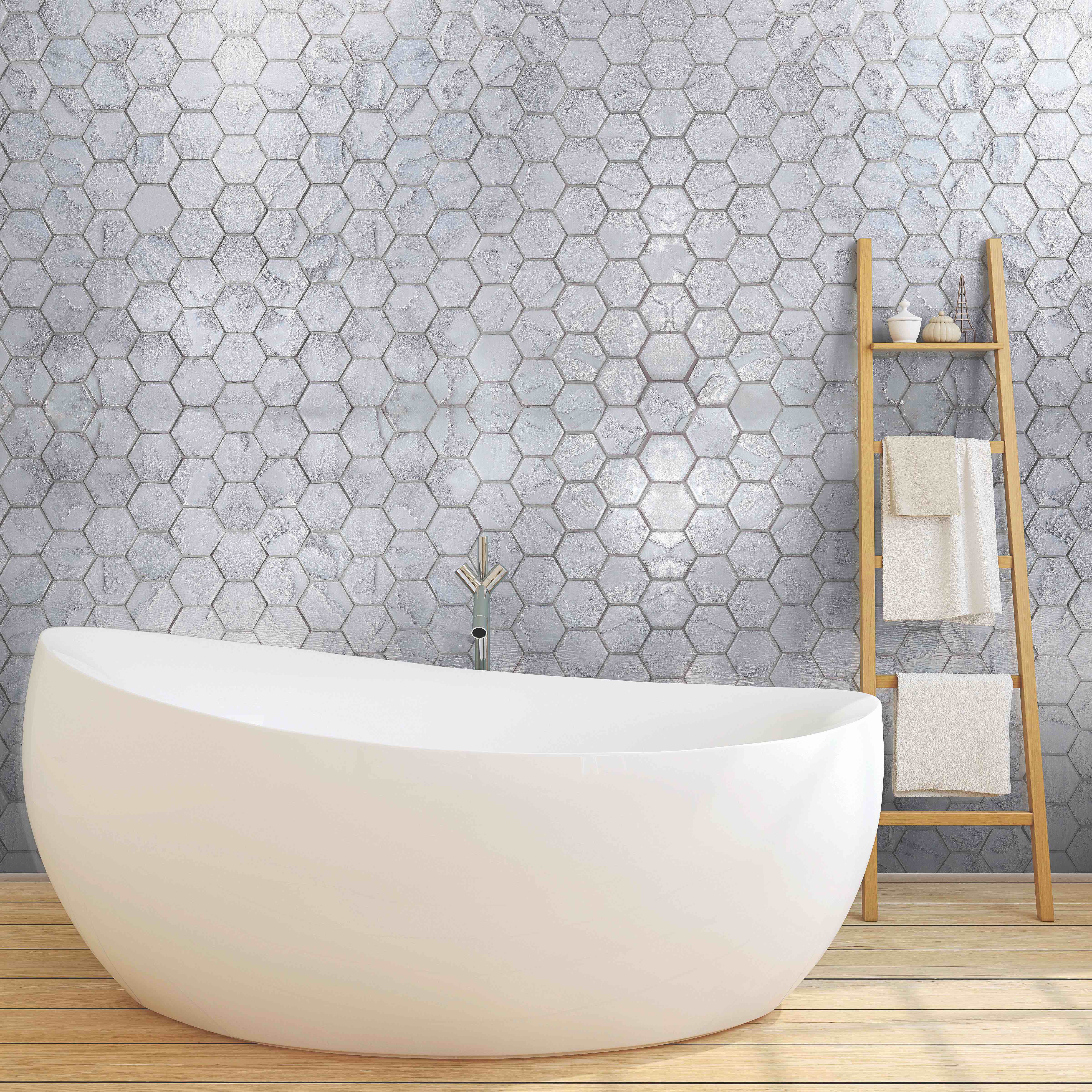 Tempered Stardust Hex metallic glazed natural stone mosaic