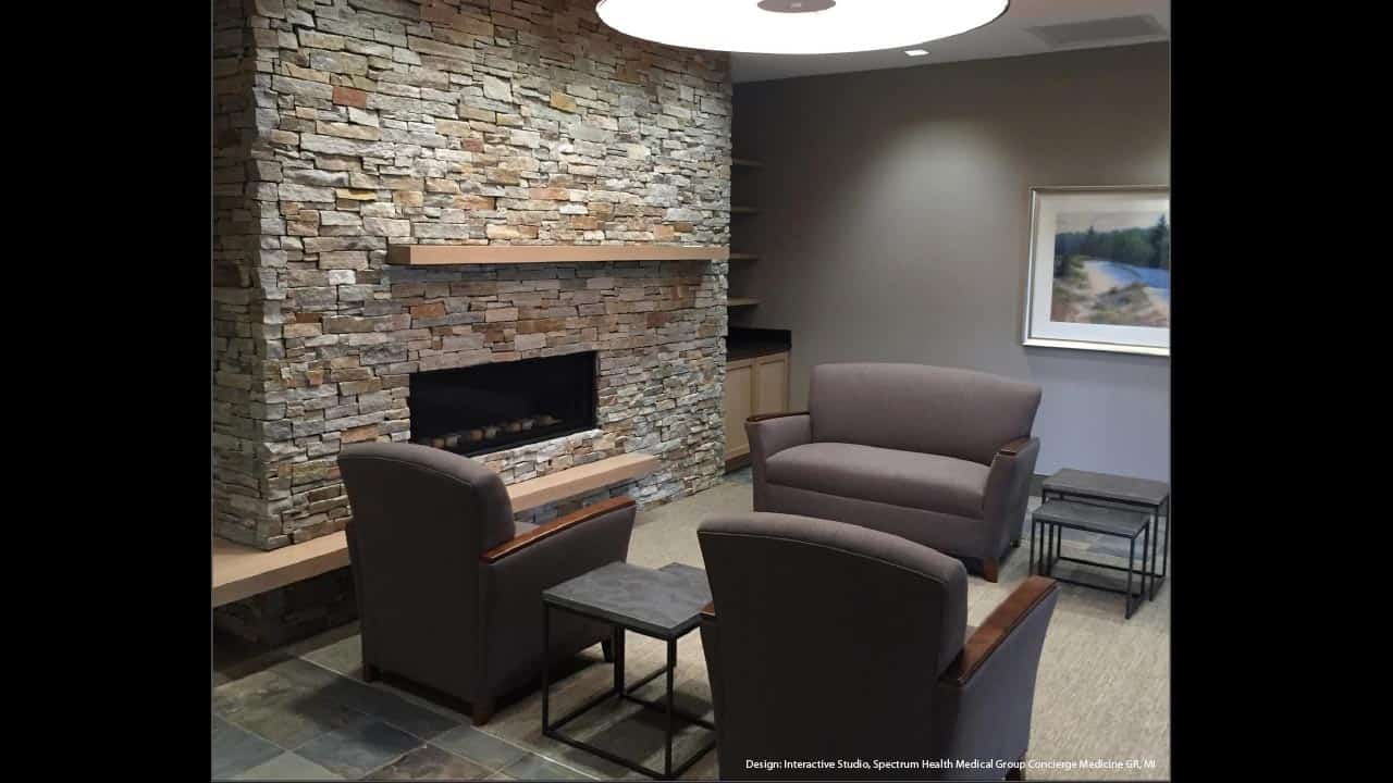 Greystone Gold Estate Stone Healthcare Office Fireplace - Realstone Systems