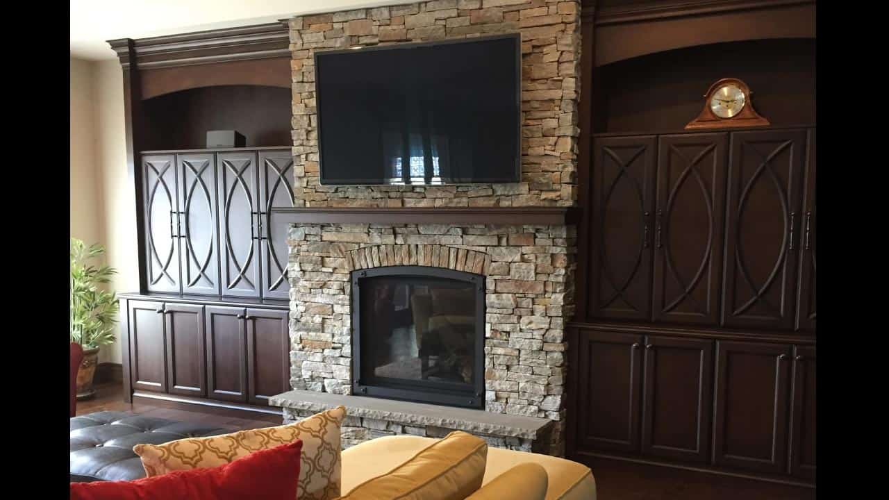 Estate Stone Greystone Gold Fireplace with Limestone Mantle and TV ...