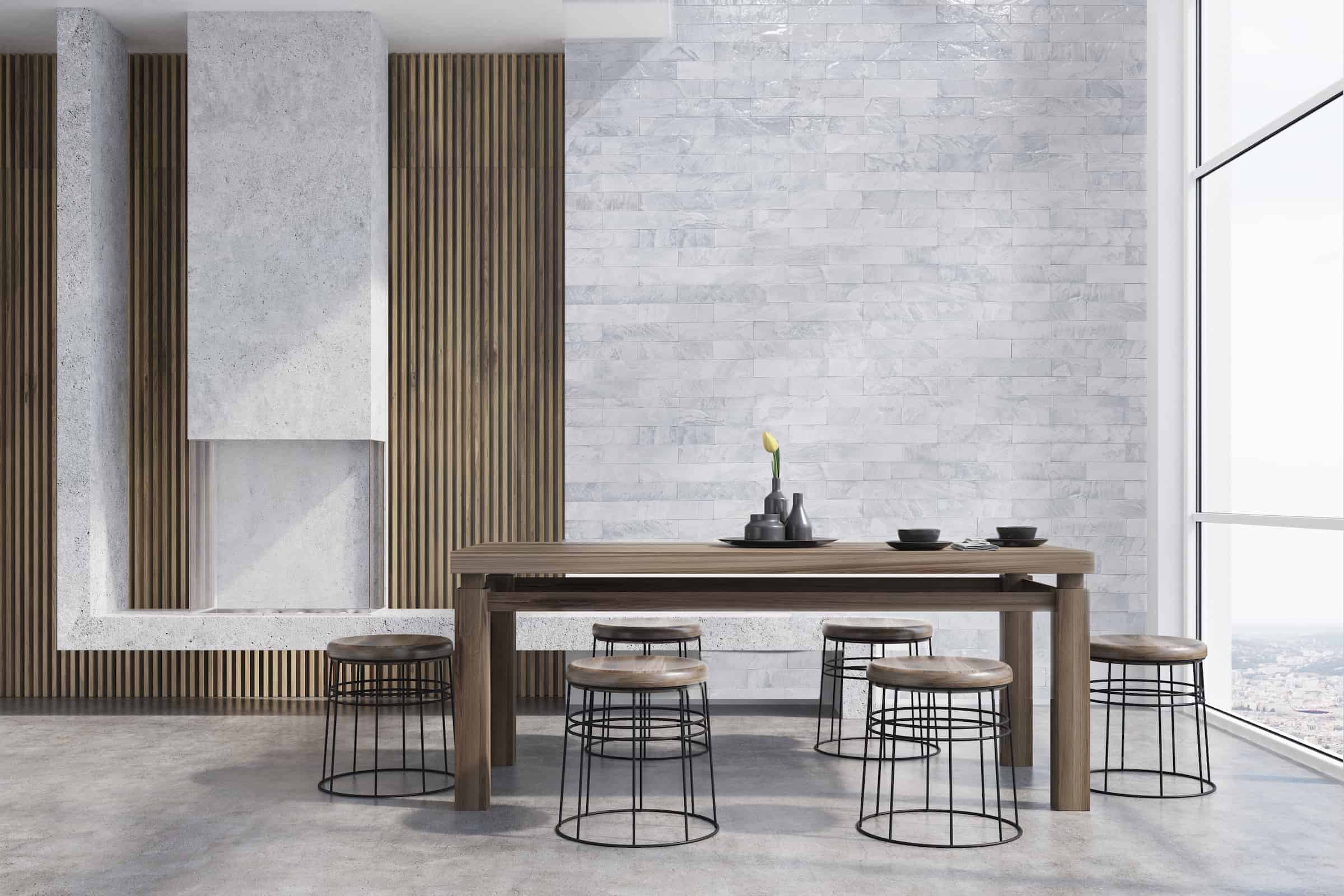 Tempered Nickel Leather Tile Dining Room - Realstone Systems