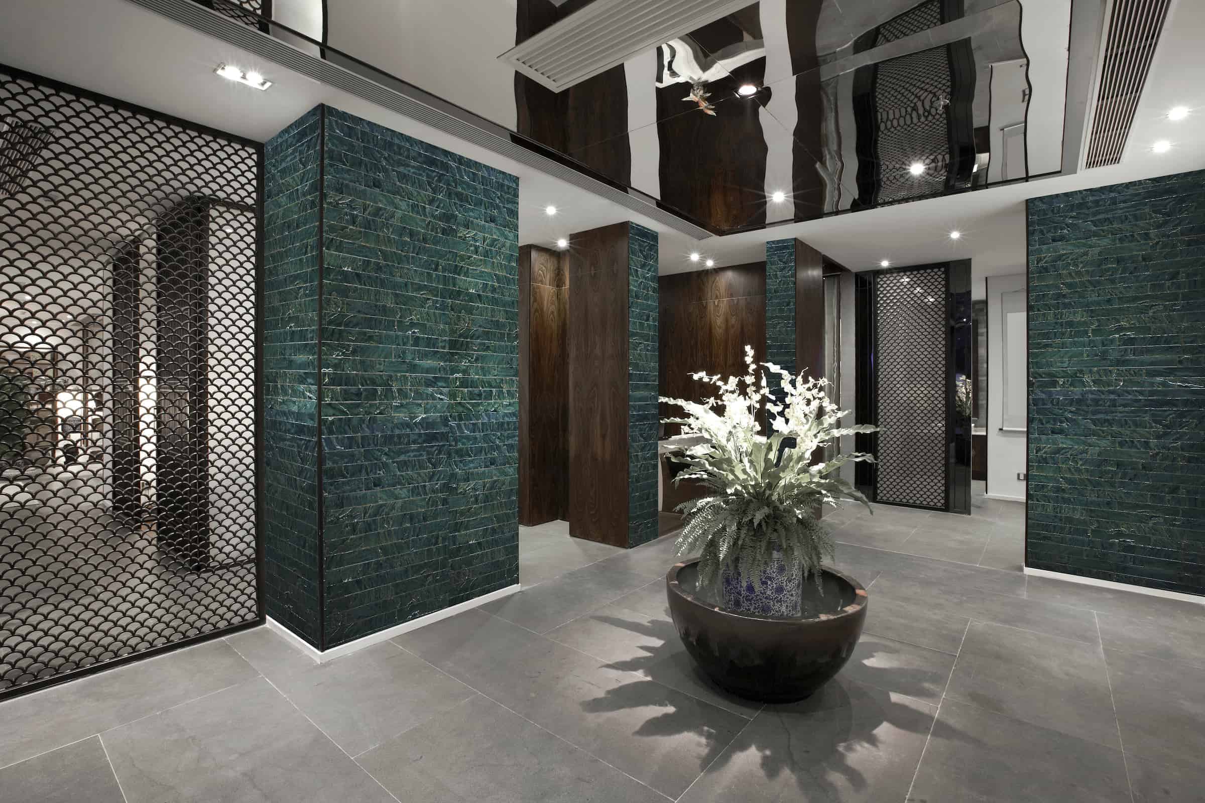 Tempered Jade Tile Elevator Lobby - Realstone Systems