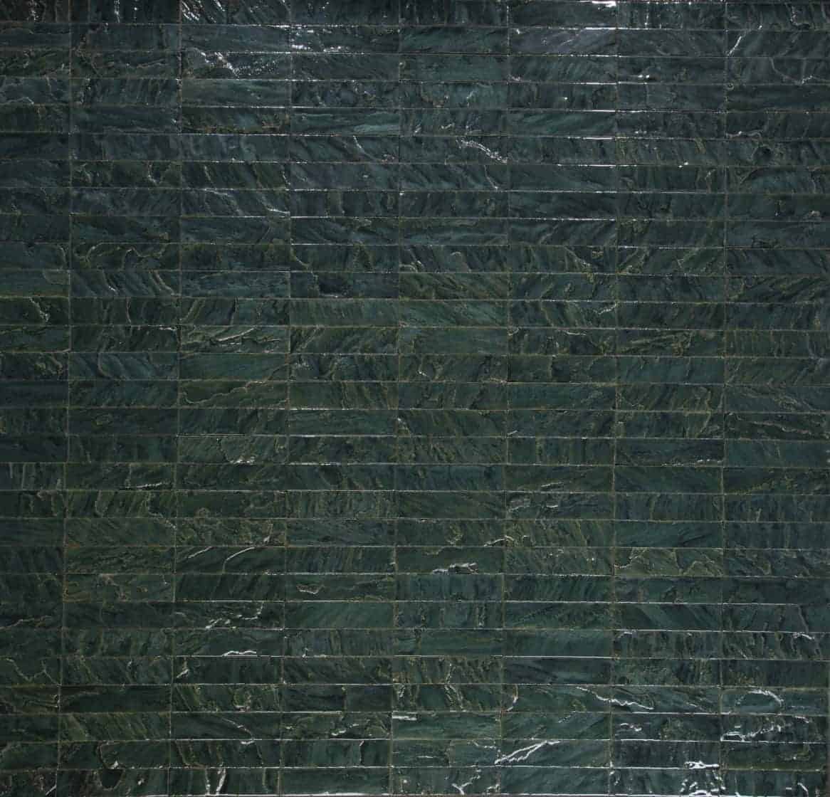 Bold Powder Room Design Featuring Realstone’s Tempered Jade Accent Wall